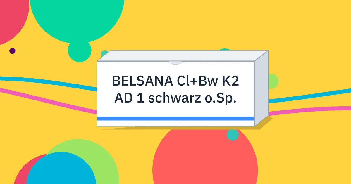 Symbolbild: Packung mit der Aufschrift BELSANA Cl+Bw K2 AD 1 schwarz o.Sp. (PZN 12240488) – Verfügbarkeit und Bezug in Apotheken in Frankfurt am Main
