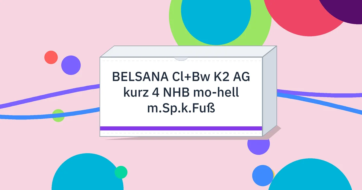 Symbolbild: Packung mit der Aufschrift BELSANA Cl+Bw K2 AG kurz 4 NHB mo-hell m.Sp.k.Fuß (PZN 12247409) – Verfügbarkeit und Bezug in Apotheken in Frankfurt am Main