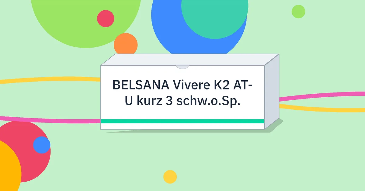 Symbolbild: Packung mit der Aufschrift BELSANA Vivere K2 AT-U kurz 3 schw.o.Sp. (PZN 08537449) – Verfügbarkeit und Bezug in Apotheken in Frankfurt am Main