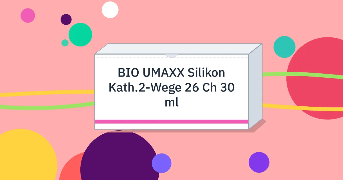 Symbolbild: Packung mit der Aufschrift BIO UMAXX Silikon Kath.2-Wege 26 Ch 30 ml (PZN 05555197) – Verfügbarkeit und Bezug in Apotheken in Frankfurt am Main