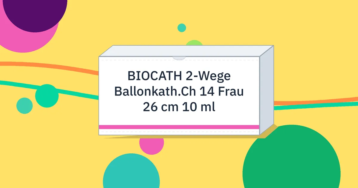 Symbolbild: Packung mit der Aufschrift BIOCATH 2-Wege Ballonkath.Ch 14 Frau 26 cm 10 ml (PZN 06902034) – Verfügbarkeit und Bezug in Apotheken in Frankfurt am Main