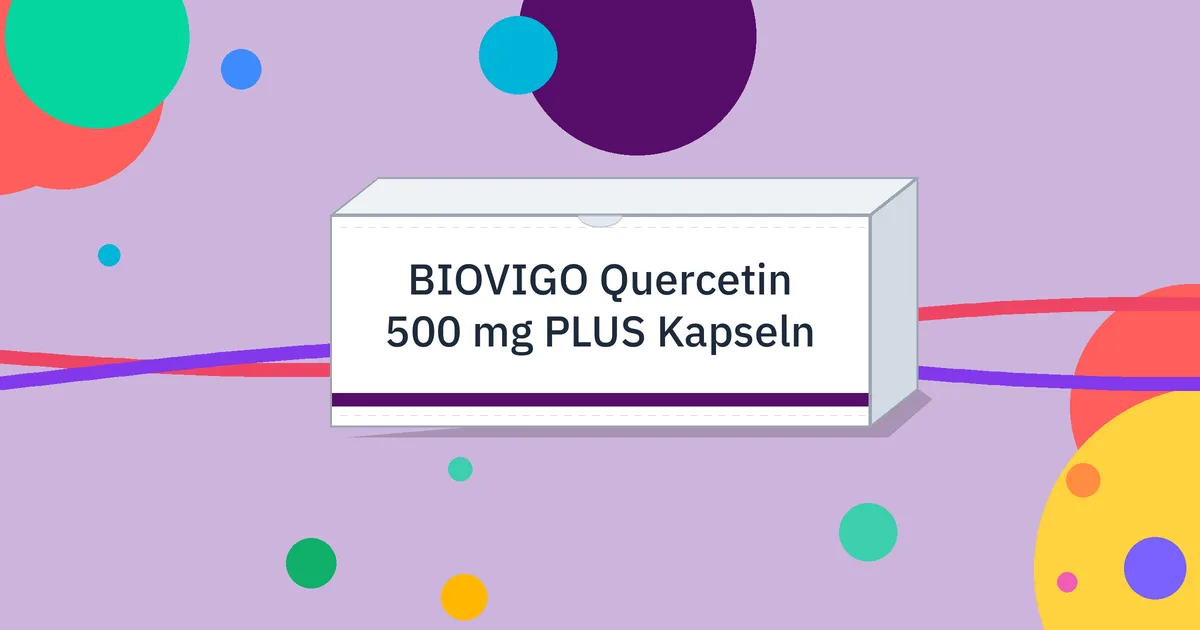Symbolbild: Packung mit der Aufschrift BIOVIGO Quercetin 500 mg PLUS Kapseln (PZN 18502067) – Verfügbarkeit und Bezug in Apotheken in Frankfurt am Main