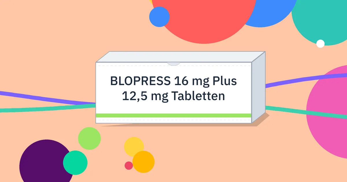 Symbolbild: Packung mit der Aufschrift BLOPRESS 16 mg Plus 12,5 mg Tabletten (PZN 01301436) – Verfügbarkeit und Bezug in Apotheken in Frankfurt am Main