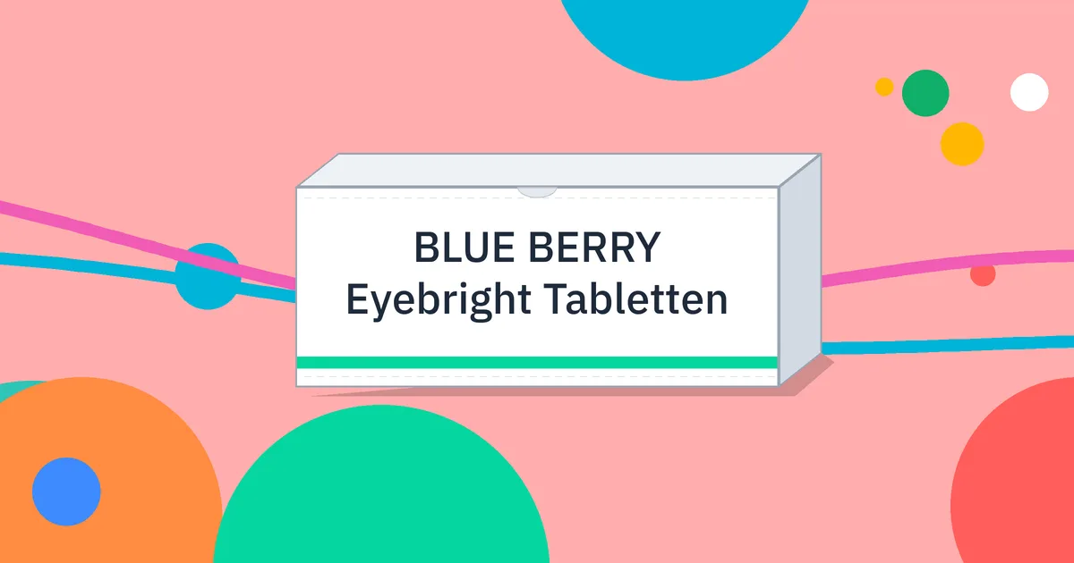 Symbolbild: Packung mit der Aufschrift BLUE BERRY Eyebright Tabletten (PZN 16887347) – Verfügbarkeit und Bezug in Apotheken in Frankfurt am Main