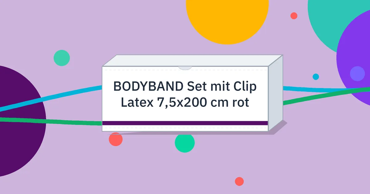 Symbolbild: Packung mit der Aufschrift BODYBAND Set mit Clip Latex 7,5x200 cm rot (PZN 10076487) – Verfügbarkeit und Bezug in Apotheken in Frankfurt am Main