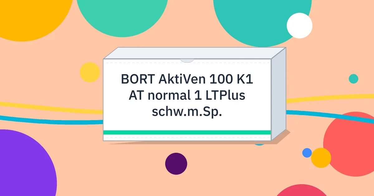 Symbolbild: Packung mit der Aufschrift BORT AktiVen 100 K1 AT normal 1 LTPlus schw.m.Sp. (PZN 18175852) – Verfügbarkeit und Bezug in Apotheken in Frankfurt am Main