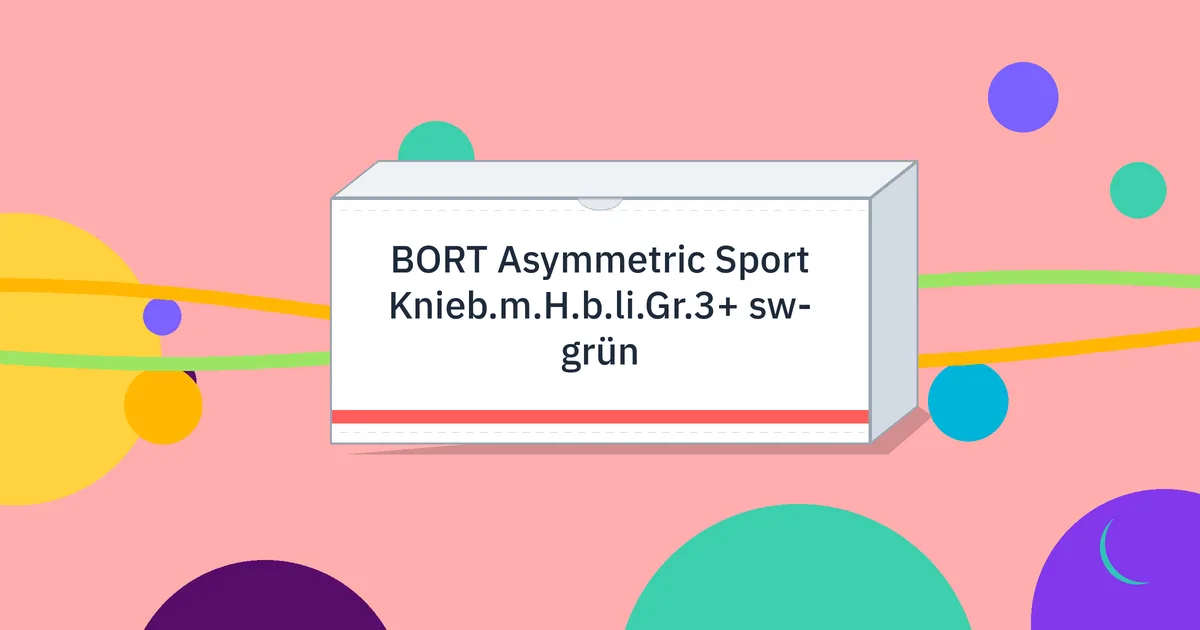 Symbolbild: Packung mit der Aufschrift BORT Asymmetric Sport Knieb.m.H.b.li.Gr.3+ sw-grün (PZN 19634606) – Verfügbarkeit und Bezug in Apotheken in Frankfurt am Main