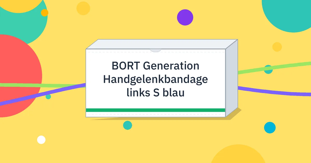 Symbolbild: Packung mit der Aufschrift BORT Generation Handgelenkbandage links S blau (PZN 19111185) – Verfügbarkeit und Bezug in Apotheken in Frankfurt am Main
