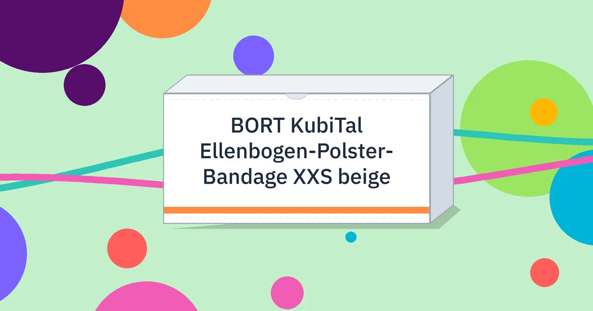 Symbolbild: Packung mit der Aufschrift BORT KubiTal Ellenbogen-Polster-Bandage XXS beige (PZN 19110702) – Verfügbarkeit und Bezug in Apotheken in Frankfurt am Main