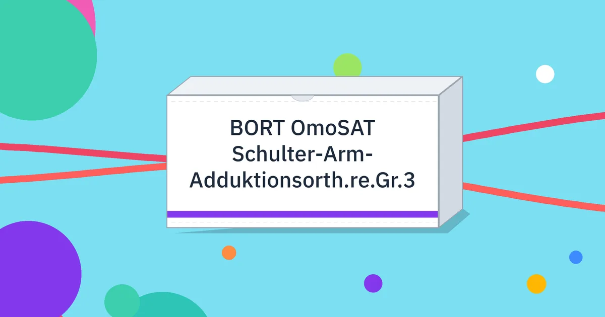 Symbolbild: Packung mit der Aufschrift BORT OmoSAT Schulter-Arm-Adduktionsorth.re.Gr.3 (PZN 20105184) – Verfügbarkeit und Bezug in Apotheken in Frankfurt am Main