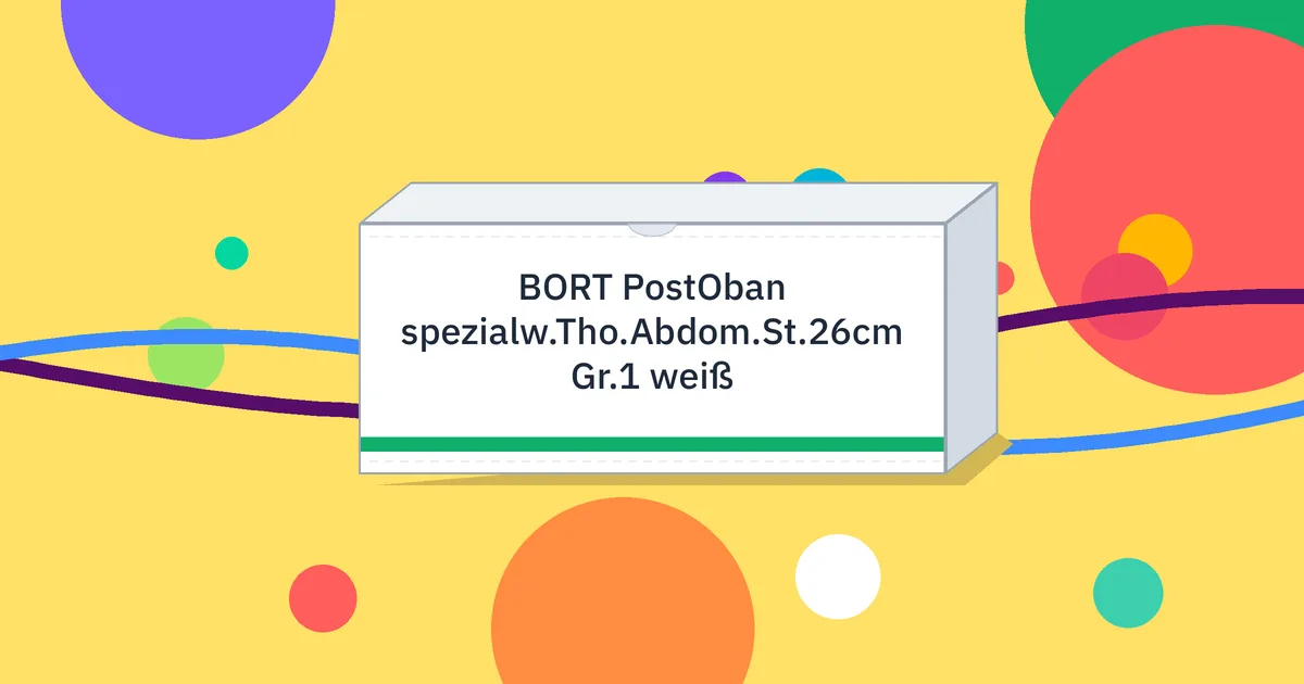 Symbolbild: Packung mit der Aufschrift BORT PostOban spezialw.Tho.Abdom.St.26cm Gr.1 weiß (PZN 11581023) – Verfügbarkeit und Bezug in Apotheken in Frankfurt am Main
