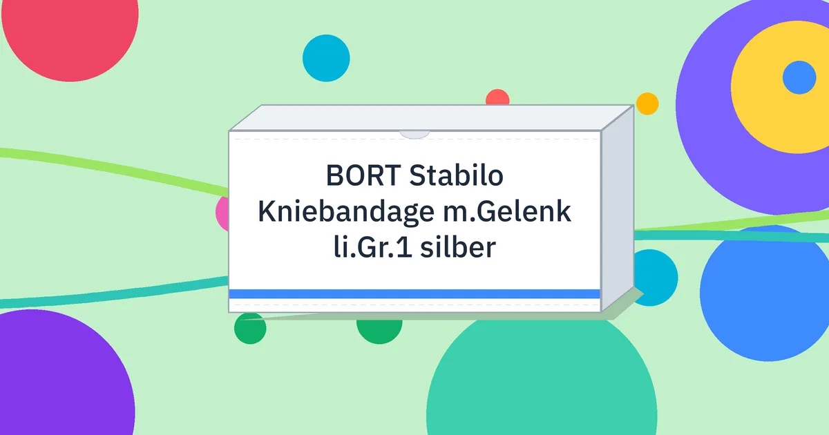 Symbolbild: Packung mit der Aufschrift BORT Stabilo Kniebandage m.Gelenk li.Gr.1 silber (PZN 16845828) – Verfügbarkeit und Bezug in Apotheken in Frankfurt am Main