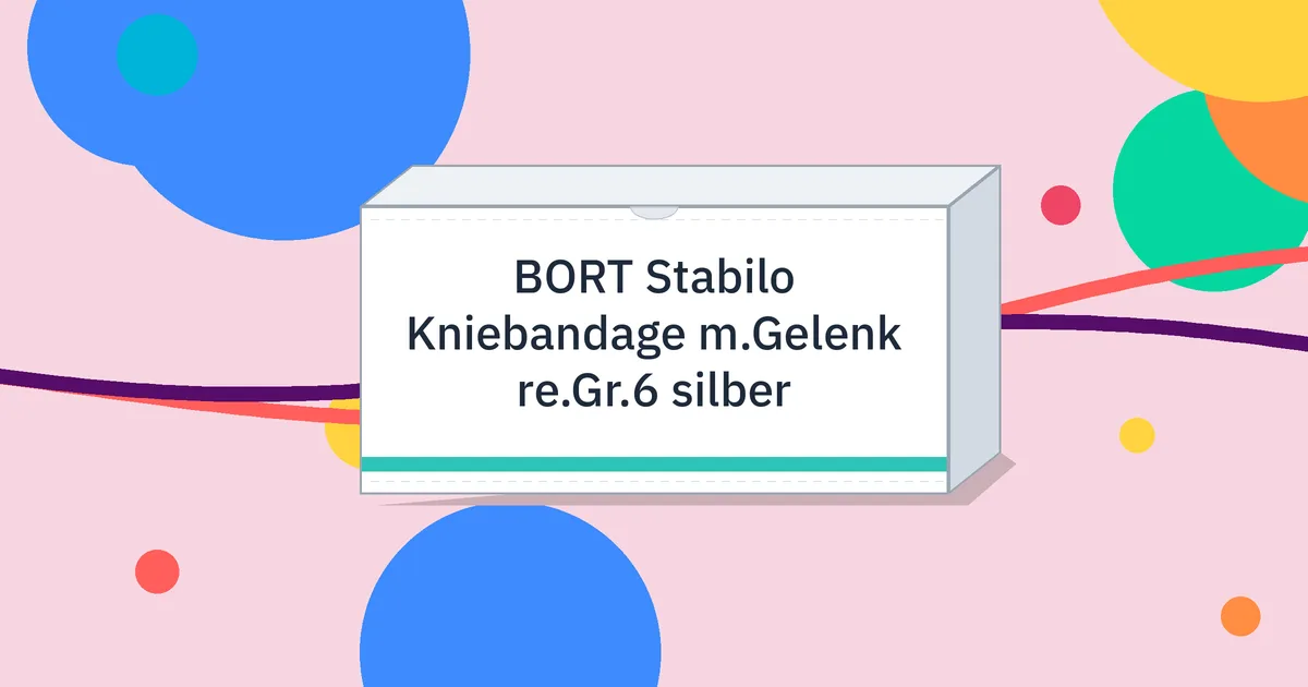 Symbolbild: Packung mit der Aufschrift BORT Stabilo Kniebandage m.Gelenk re.Gr.6 silber (PZN 16845981) – Verfügbarkeit und Bezug in Apotheken in Frankfurt am Main