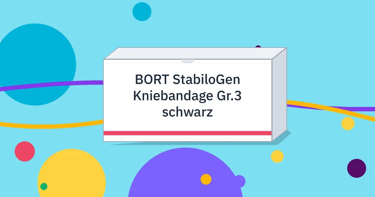 Symbolbild: Packung mit der Aufschrift BORT StabiloGen Kniebandage Gr.3 schwarz (PZN 16846064) – Verfügbarkeit und Bezug in Apotheken in Frankfurt am Main