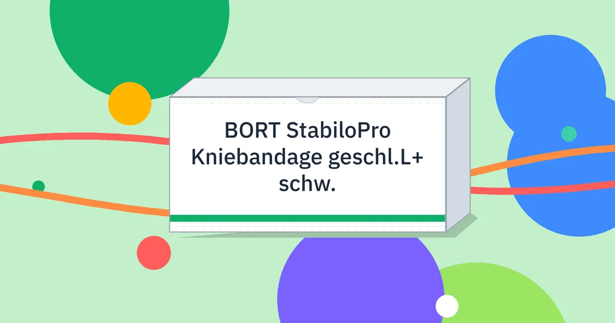 Symbolbild: Packung mit der Aufschrift BORT StabiloPro Kniebandage geschl.L+ schw. (PZN 06084239) – Verfügbarkeit und Bezug in Apotheken in Frankfurt am Main