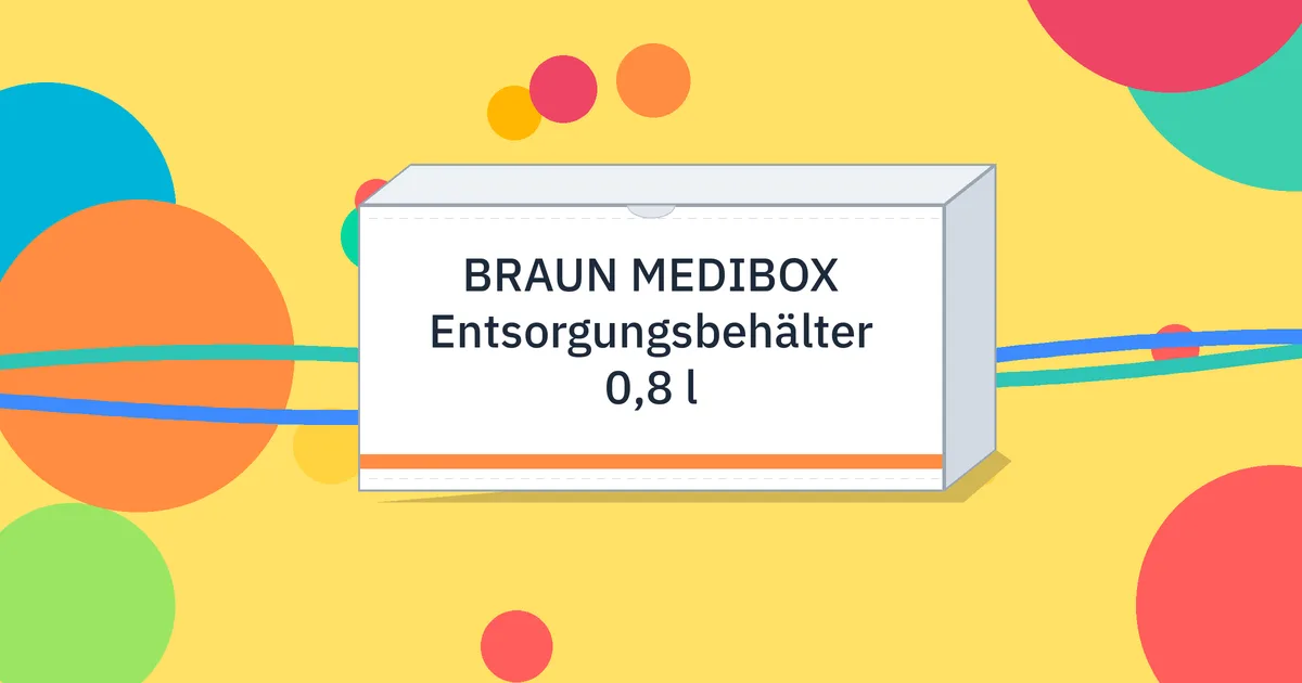 Symbolbild: Packung mit der Aufschrift BRAUN MEDIBOX Entsorgungsbehälter 0,8 l (PZN 18048591) – Verfügbarkeit und Bezug in Apotheken in Frankfurt am Main