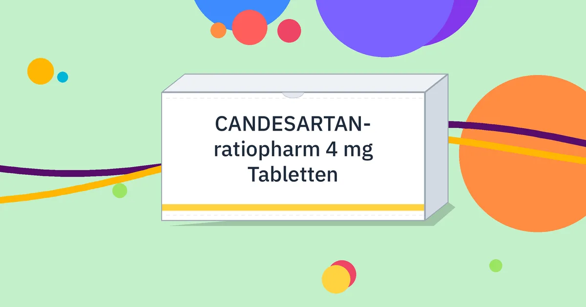Symbolbild: Packung mit der Aufschrift CANDESARTAN-ratiopharm 4 mg Tabletten (PZN 08879552) – Verfügbarkeit und Bezug in Apotheken in Frankfurt am Main