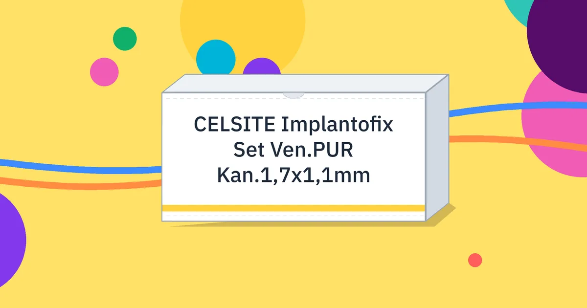 Symbolbild: Packung mit der Aufschrift CELSITE Implantofix Set Ven.PUR Kan.1,7x1,1mm (PZN 06867970) – Verfügbarkeit und Bezug in Apotheken in Frankfurt am Main
