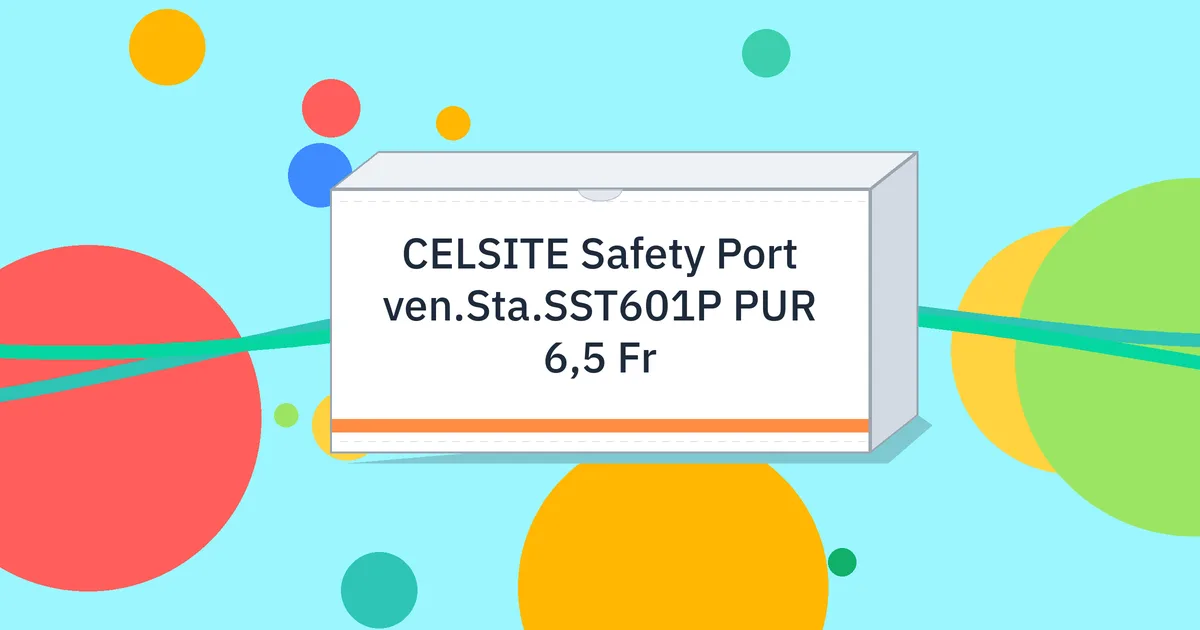 Symbolbild: Packung mit der Aufschrift CELSITE Safety Port ven.Sta.SST601P PUR 6,5 Fr (PZN 11322824) – Verfügbarkeit und Bezug in Apotheken in Frankfurt am Main