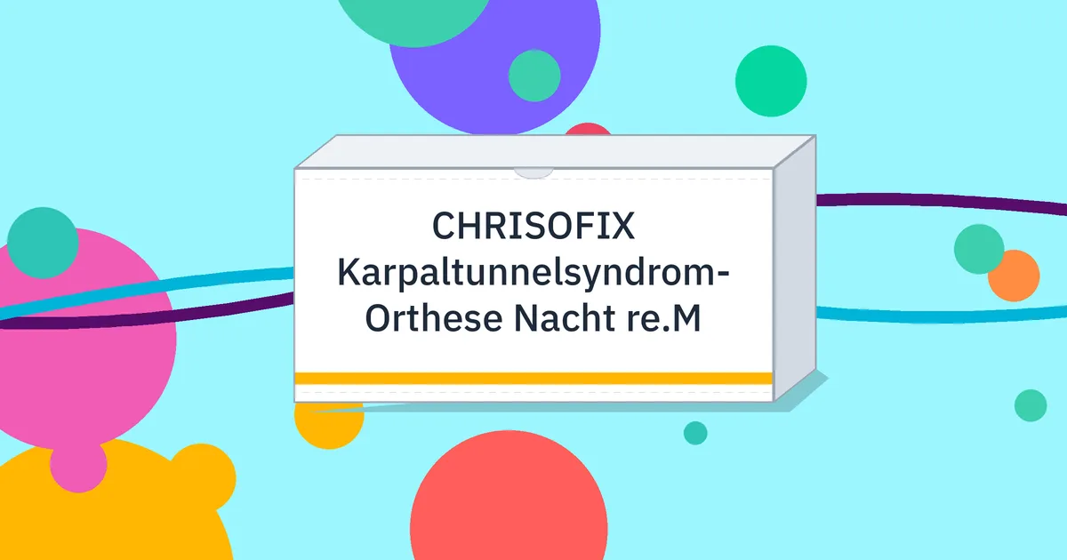 Symbolbild: Packung mit der Aufschrift CHRISOFIX Karpaltunnelsyndrom-Orthese Nacht re.M (PZN 17559740) – Verfügbarkeit und Bezug in Apotheken in Frankfurt am Main