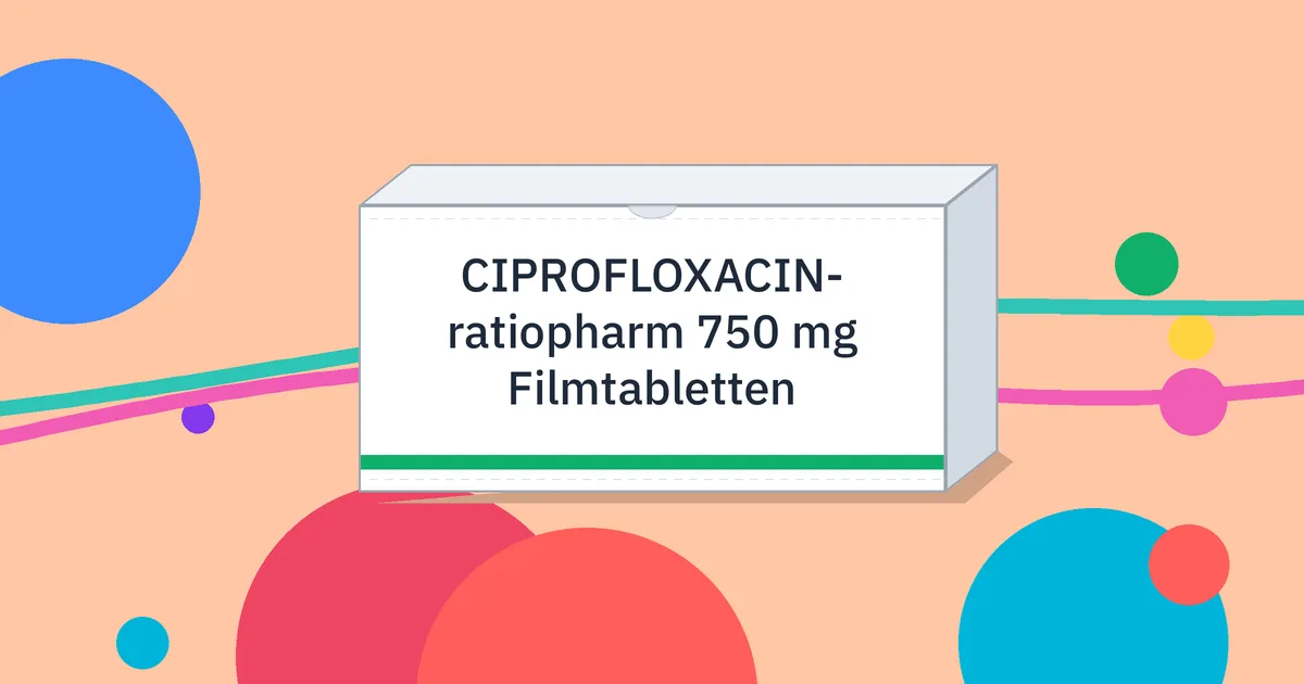 Symbolbild: Packung mit der Aufschrift CIPROFLOXACIN-ratiopharm 750 mg Filmtabletten (PZN 01690277) – Verfügbarkeit und Bezug in Apotheken in Frankfurt am Main