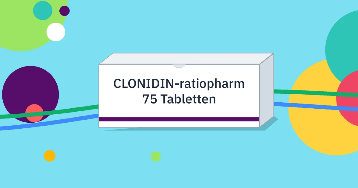 Symbolbild: Packung mit der Aufschrift CLONIDIN-ratiopharm 75 Tabletten (PZN 09722686) – Verfügbarkeit und Bezug in Apotheken in Frankfurt am Main