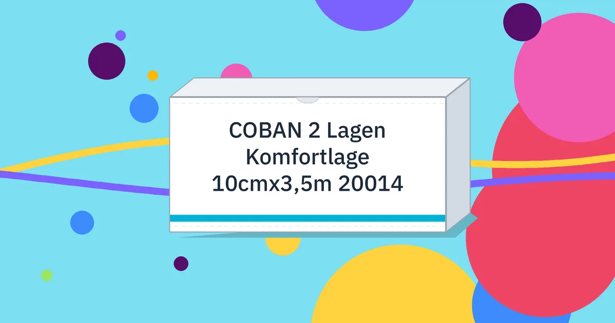 Symbolbild: Packung mit der Aufschrift COBAN 2 Lagen Komfortlage 10cmx3,5m 20014 (PZN 07418470) – Verfügbarkeit und Bezug in Apotheken in Frankfurt am Main