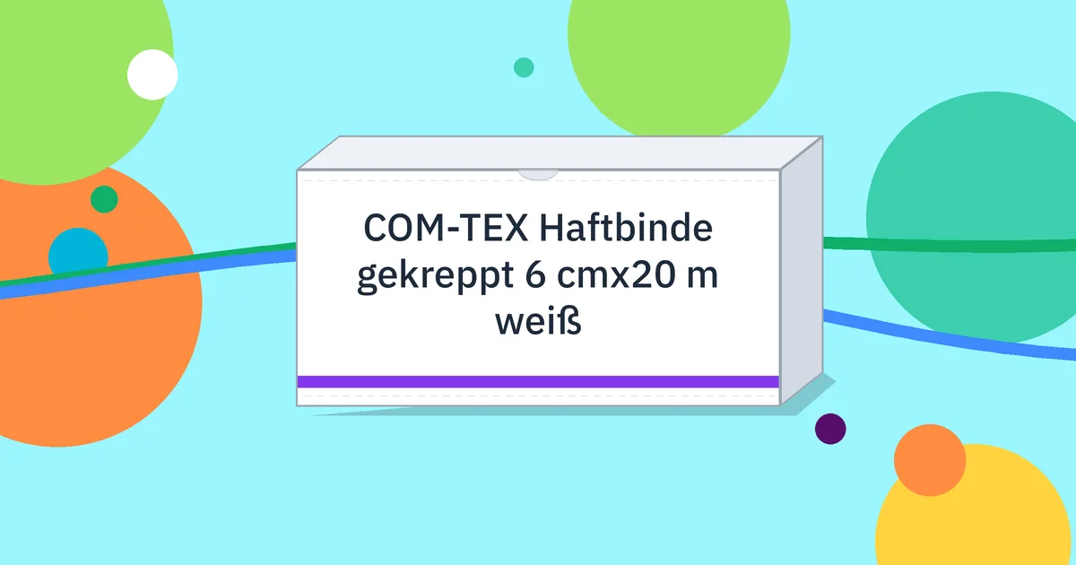Symbolbild: Packung mit der Aufschrift COM-TEX Haftbinde gekreppt 6 cmx20 m weiß (PZN 03078043) – Verfügbarkeit und Bezug in Apotheken in Frankfurt am Main