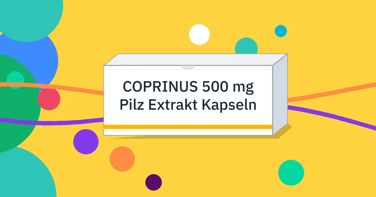 Symbolbild: Packung mit der Aufschrift COPRINUS 500 mg Pilz Extrakt Kapseln (PZN 17178771) – Verfügbarkeit und Bezug in Apotheken in Frankfurt am Main