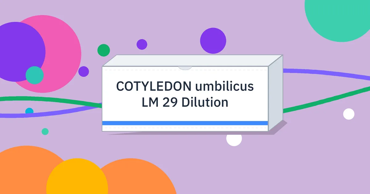 Symbolbild: Packung mit der Aufschrift COTYLEDON umbilicus LM 29 Dilution (PZN 13456049) – Verfügbarkeit und Bezug in Apotheken in Frankfurt am Main