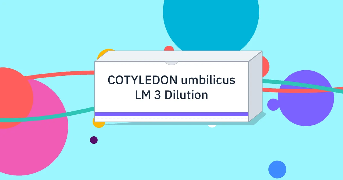 Symbolbild: Packung mit der Aufschrift COTYLEDON umbilicus LM 3 Dilution (PZN 13455713) – Verfügbarkeit und Bezug in Apotheken in Frankfurt am Main