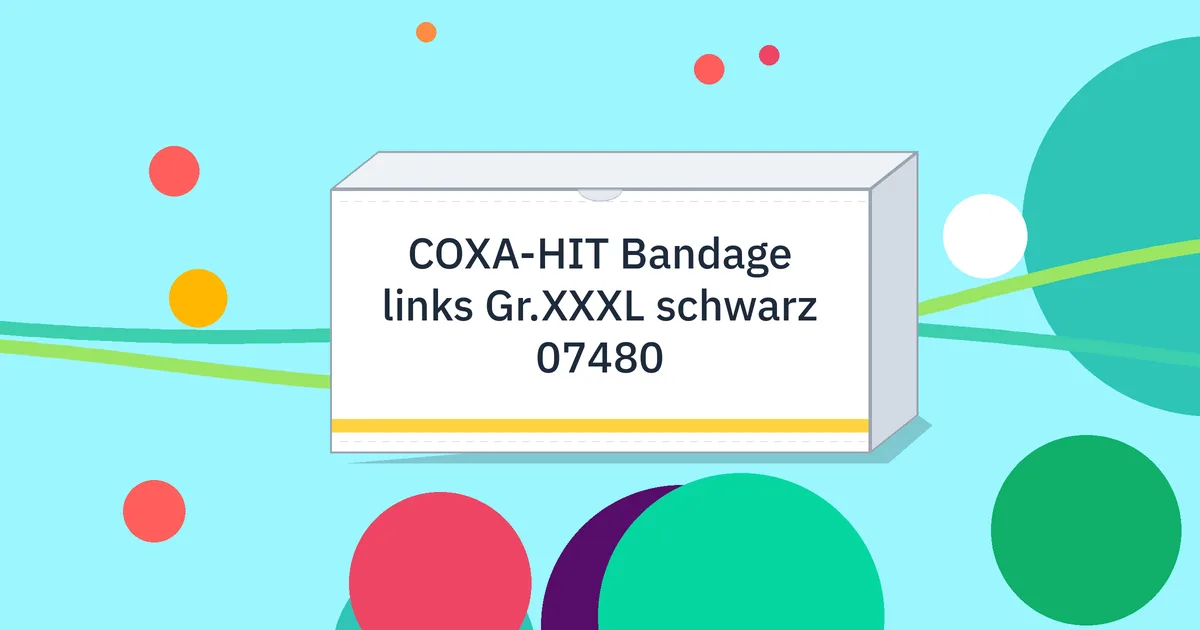 Symbolbild: Packung mit der Aufschrift COXA-HIT Bandage links Gr.XXXL schwarz 07480 (PZN 11236183) – Verfügbarkeit und Bezug in Apotheken in Frankfurt am Main