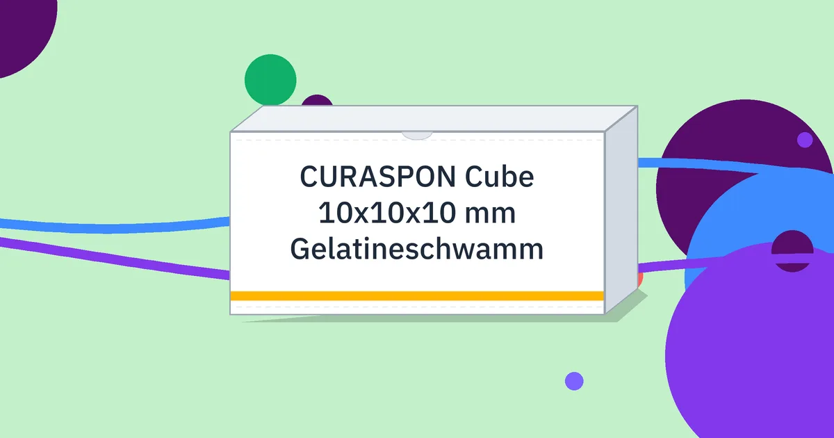 Symbolbild: Packung mit der Aufschrift CURASPON Cube 10x10x10 mm Gelatineschwamm (PZN 09746971) – Verfügbarkeit und Bezug in Apotheken in Frankfurt am Main