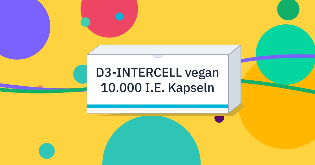Symbolbild: Packung mit der Aufschrift D3-INTERCELL vegan 10.000 I.E. Kapseln (PZN 11664795) – Verfügbarkeit und Bezug in Apotheken in Frankfurt am Main