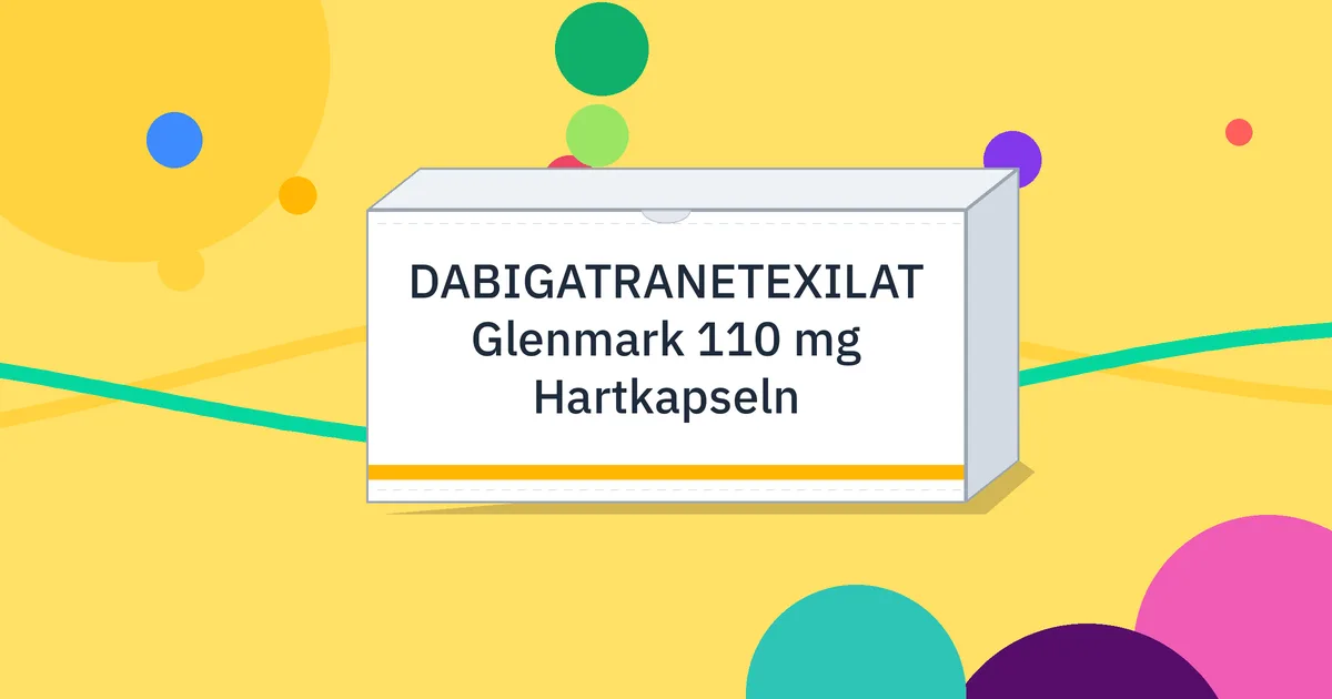 Symbolbild: Packung mit der Aufschrift DABIGATRANETEXILAT Glenmark 110 mg Hartkapseln (PZN 18444418) – Verfügbarkeit und Bezug in Apotheken in Frankfurt am Main