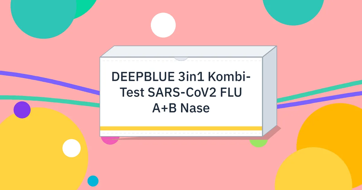 Symbolbild: Packung mit der Aufschrift DEEPBLUE 3in1 Kombi-Test SARS-CoV2 FLU A+B Nase (PZN 20374197) – Verfügbarkeit und Bezug in Apotheken in Frankfurt am Main