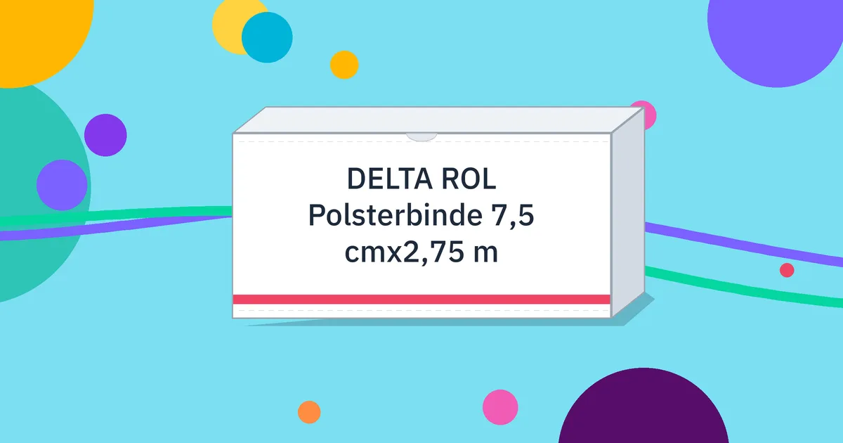 Symbolbild: Packung mit der Aufschrift DELTA ROL Polsterbinde 7,5 cmx2,75 m (PZN 02743432) – Verfügbarkeit und Bezug in Apotheken in Frankfurt am Main