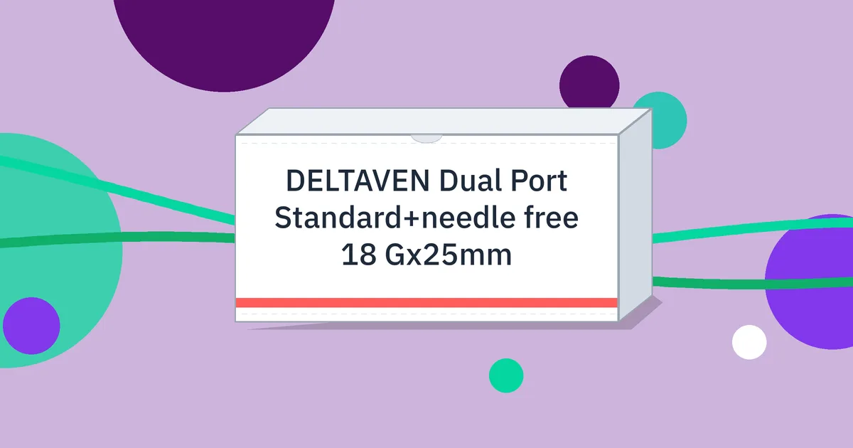 Symbolbild: Packung mit der Aufschrift DELTAVEN Dual Port Standard+needle free 18 Gx25mm (PZN 18873697) – Verfügbarkeit und Bezug in Apotheken in Frankfurt am Main