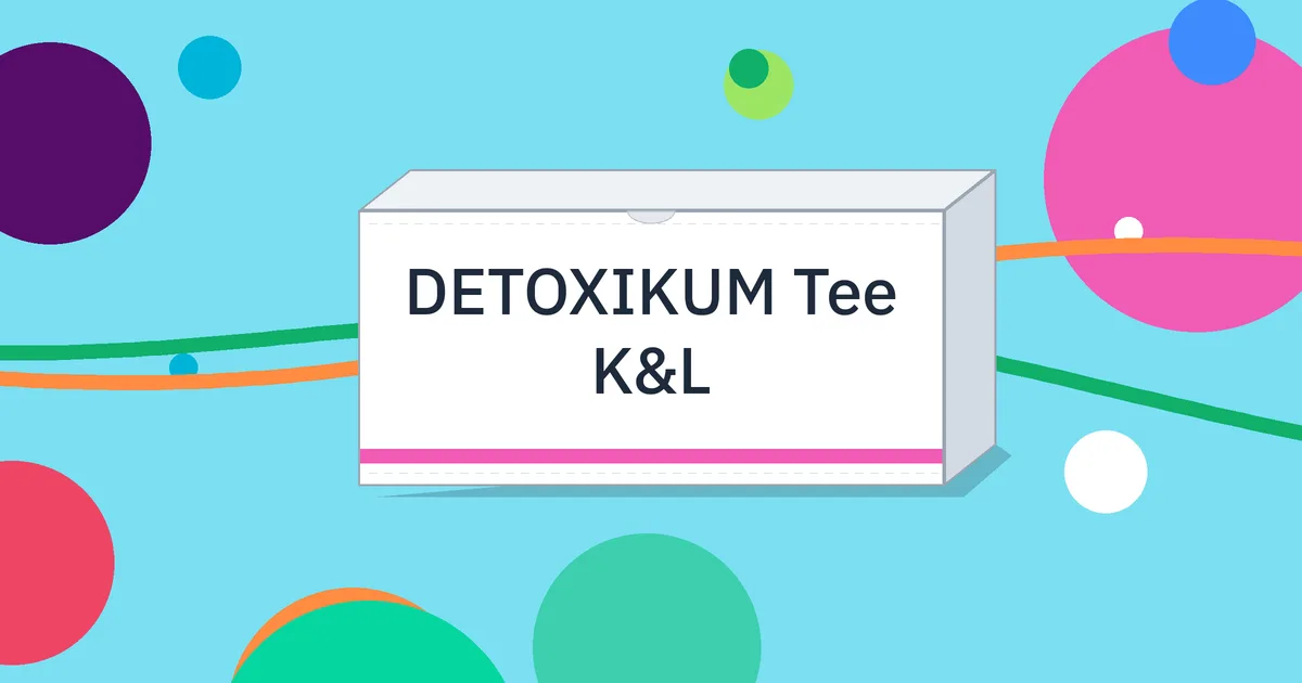 Symbolbild: Packung mit der Aufschrift DETOXIKUM Tee K&L (PZN 16900355) – Verfügbarkeit und Bezug in Apotheken in Frankfurt am Main