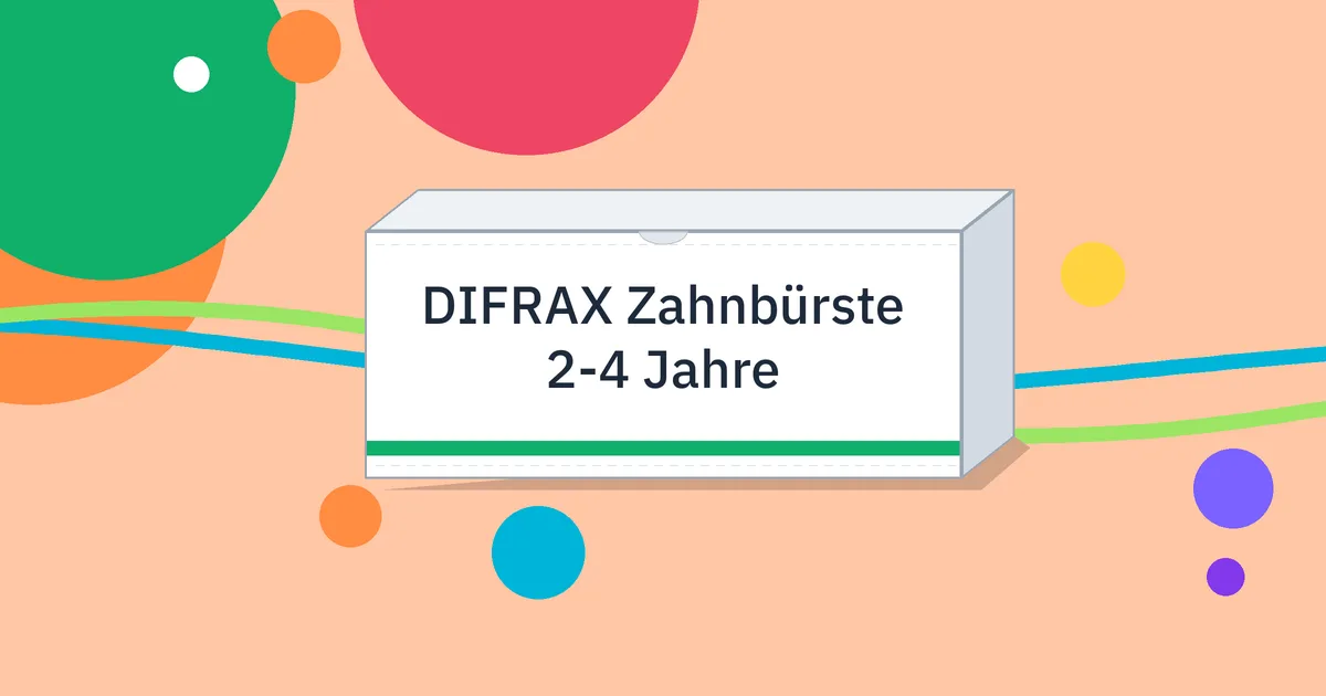 Symbolbild: Packung mit der Aufschrift DIFRAX Zahnbürste 2-4 Jahre (PZN 12518707) – Verfügbarkeit und Bezug in Apotheken in Frankfurt am Main
