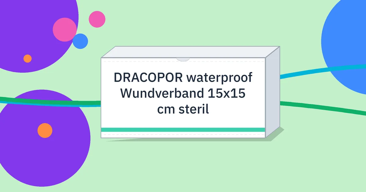 Symbolbild: Packung mit der Aufschrift DRACOPOR waterproof Wundverband 15x15 cm steril (PZN 14167471) – Verfügbarkeit und Bezug in Apotheken in Frankfurt am Main