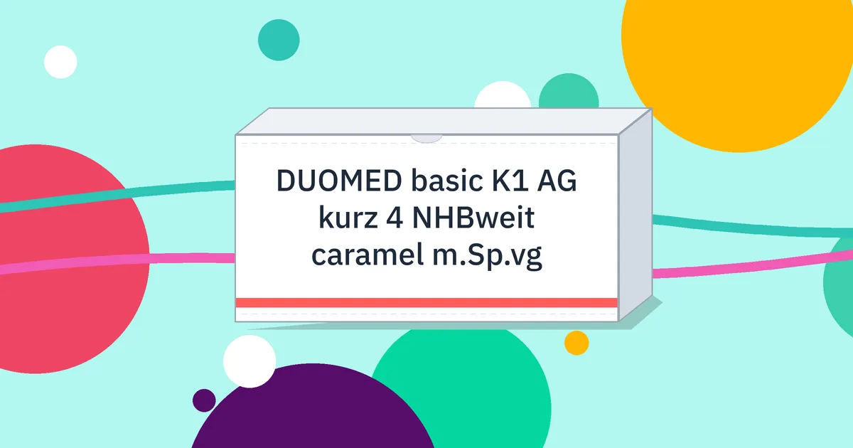 Symbolbild: Packung mit der Aufschrift DUOMED basic K1 AG kurz 4 NHBweit caramel m.Sp.vg (PZN 20905022) – Verfügbarkeit und Bezug in Apotheken in Frankfurt am Main