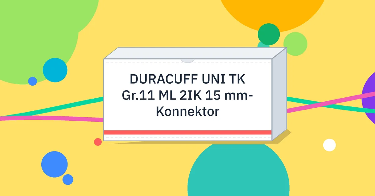 Symbolbild: Packung mit der Aufschrift DURACUFF UNI TK Gr.11 ML 2IK 15 mm-Konnektor (PZN 01222808) – Verfügbarkeit und Bezug in Apotheken in Frankfurt am Main