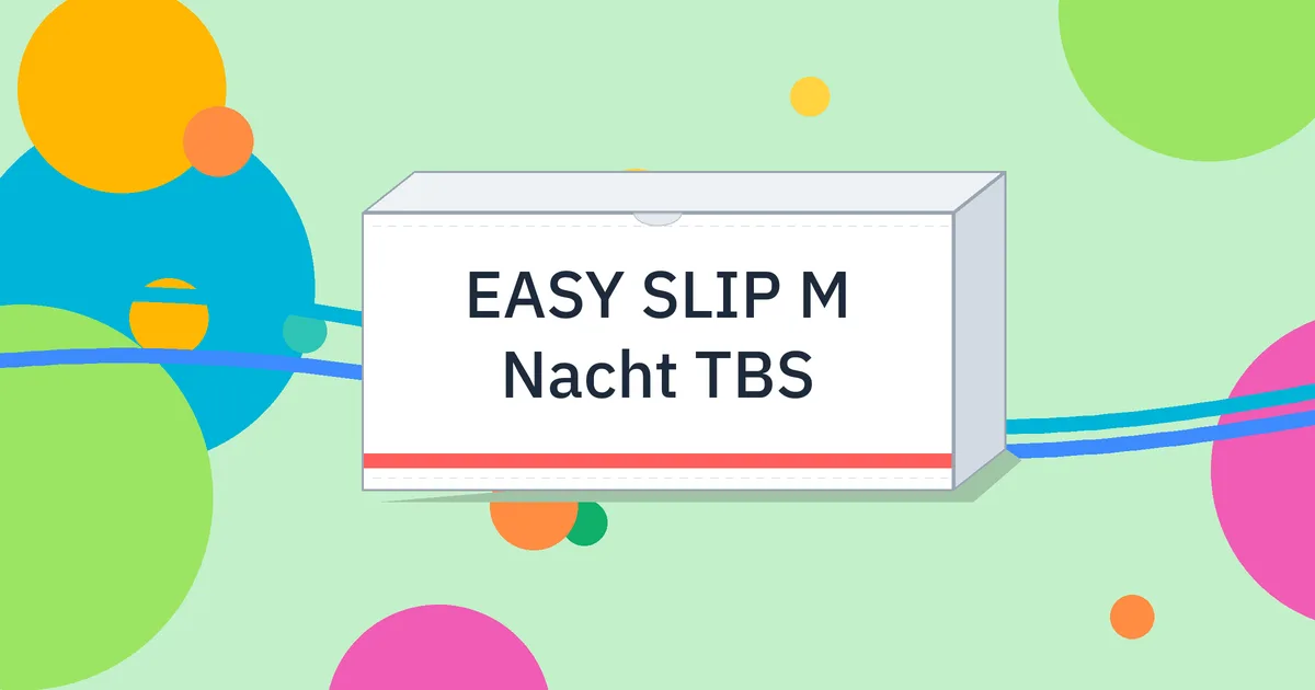 Symbolbild: Packung mit der Aufschrift EASY SLIP M Nacht TBS (PZN 19094624) – Verfügbarkeit und Bezug in Apotheken in Frankfurt am Main