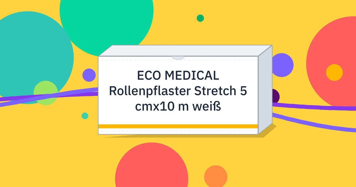 Symbolbild: Packung mit der Aufschrift ECO MEDICAL Rollenpflaster Stretch 5 cmx10 m weiß (PZN 00742635) – Verfügbarkeit und Bezug in Apotheken in Frankfurt am Main