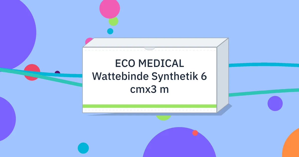 Symbolbild: Packung mit der Aufschrift ECO MEDICAL Wattebinde Synthetik 6 cmx3 m (PZN 00879363) – Verfügbarkeit und Bezug in Apotheken in Frankfurt am Main