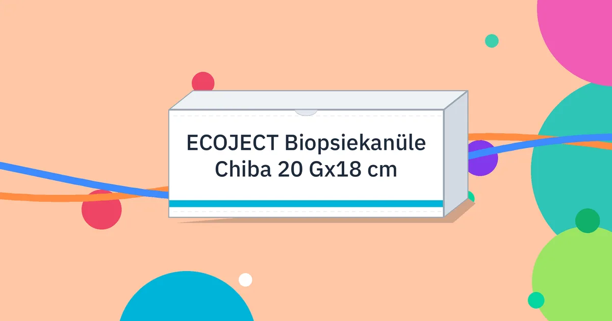 Symbolbild: Packung mit der Aufschrift ECOJECT Biopsiekanüle Chiba 20 Gx18 cm (PZN 06125205) – Verfügbarkeit und Bezug in Apotheken in Frankfurt am Main