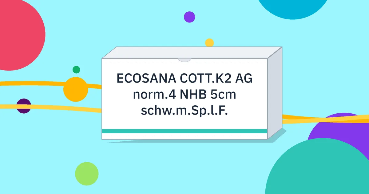 Symbolbild: Packung mit der Aufschrift ECOSANA COTT.K2 AG norm.4 NHB 5cm schw.m.Sp.l.F. (PZN 16949746) – Verfügbarkeit und Bezug in Apotheken in Frankfurt am Main