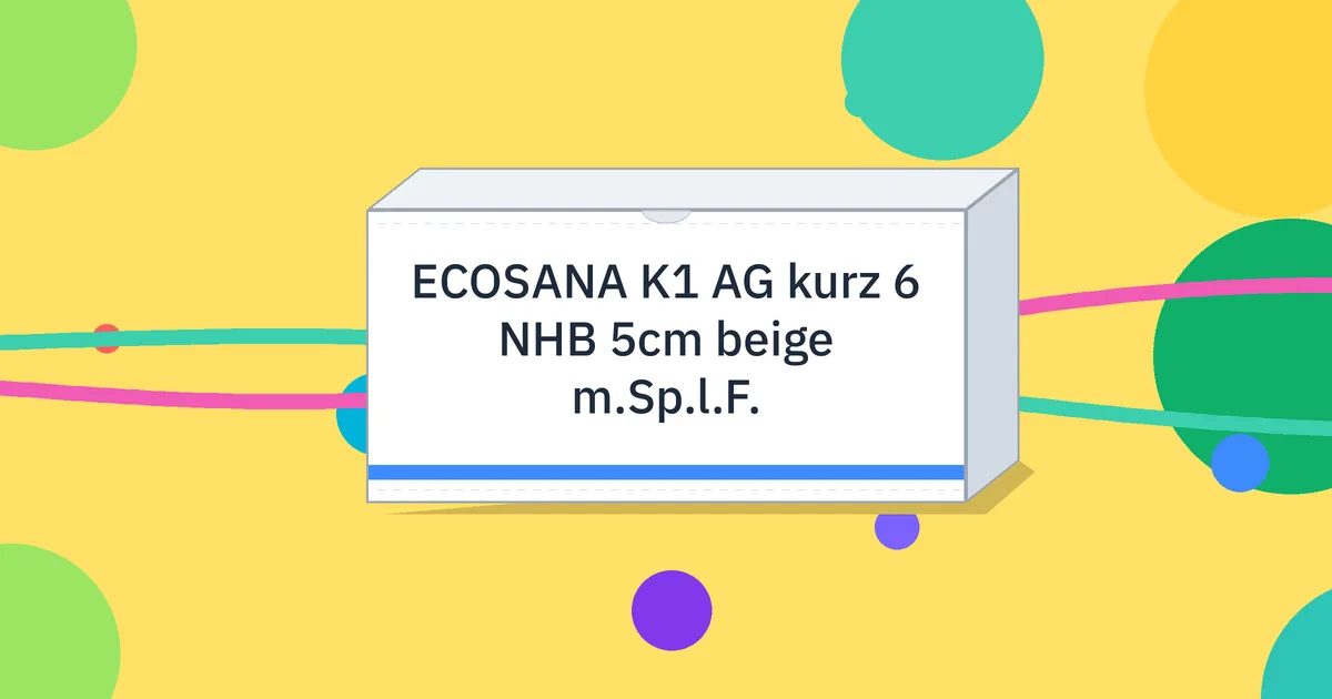 Symbolbild: Packung mit der Aufschrift ECOSANA K1 AG kurz 6 NHB 5cm beige m.Sp.l.F. (PZN 04729904) – Verfügbarkeit und Bezug in Apotheken in Frankfurt am Main