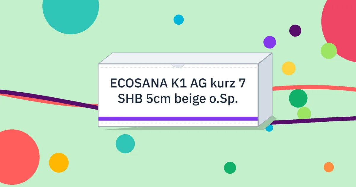 Symbolbild: Packung mit der Aufschrift ECOSANA K1 AG kurz 7 SHB 5cm beige o.Sp. (PZN 04730675) – Verfügbarkeit und Bezug in Apotheken in Frankfurt am Main